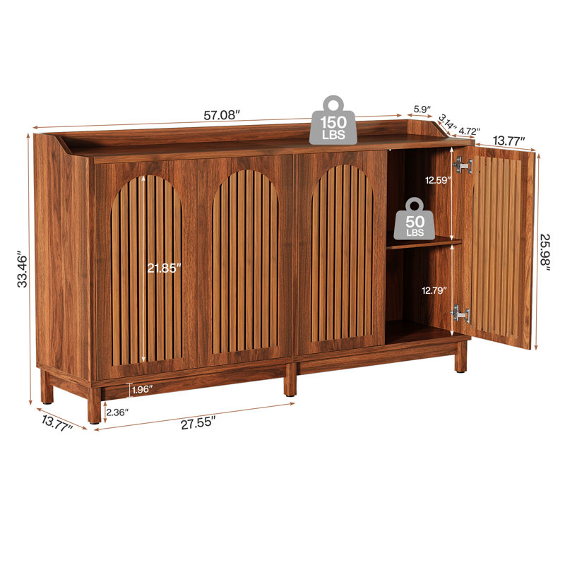 Ebern Designs 57" Sideboard Buffet Cabinet with Adjustable Shelves & Reviews | Wayfair